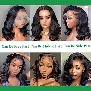 Douyin Bob Wig Human Hair 13x4 Frontal Lace Wig 14 Inch Body Wave 180% Density HD Lace Front Wigs Human Hair Pre Plucked Glueless Bob Wigs for Women Human Hair Wigs (14 inch, Natural Black)