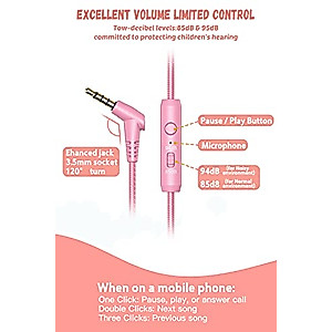 New bee Kids Headphones for School with Microphone KH20 Wired HD Stereo Safe Volume Limited 85dB/94dB Foldable Lightweight On-Ear Headphone for Girl/Mac/Android/Kindle/Tablet/Pad (Pink)