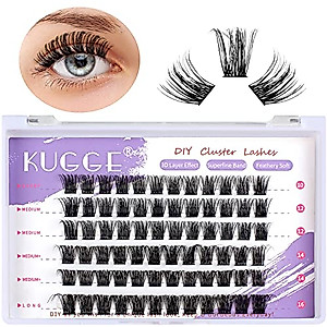 Kugge Cluster Lashes DIY Eyelash Extensions, 240Pcs D Curl Cluster Eyelashes, 8-16mm Mixed Length Individual Lashes Cluster, 3D Effect Natural Wispy Lash Extensions at Home (20D+The Devil)
