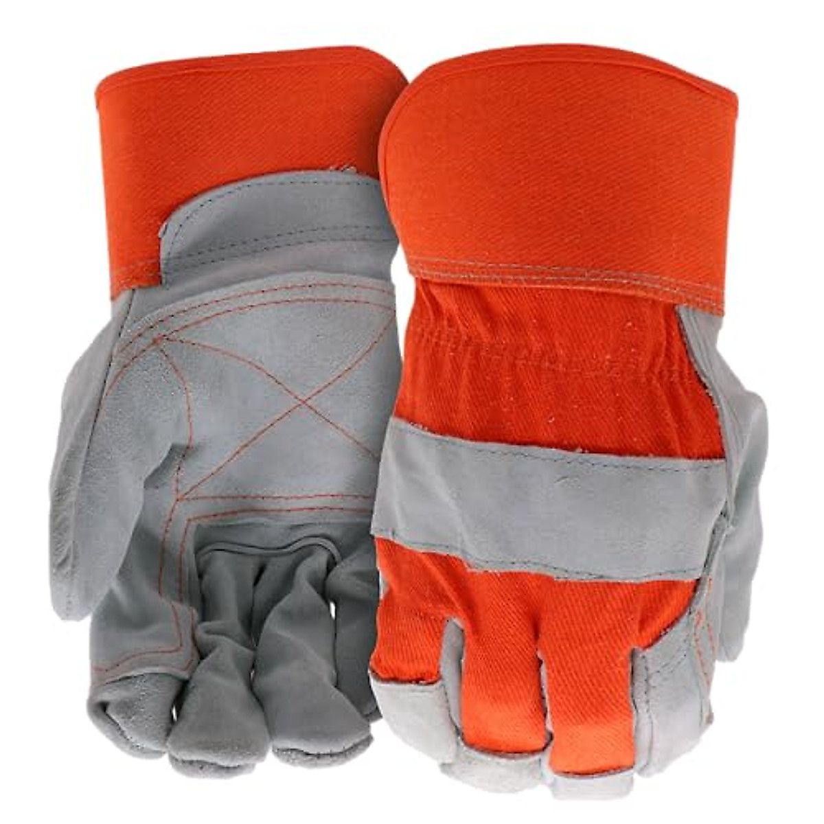 Boss Men's Guard Heavy Duty Work Gloves with Double Leather Cowhide Palm, Abrasion Resistant, High Durability, Canvas Backing, Extended Safety Cuff, Orange, Gray, Large (B71031-L)