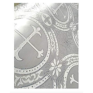 Religious Themed with Cross Heavy Brocade Fabric by The Yard, 58/60" Wide, White/Silver and Gold (White/Silver)