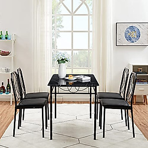 VECELO 5 Pieces Sets,43.3" Table&Chairs for 4,Industrial Counter Height Tabletop with Bar Stools, Rectangle Breakfast Table and Chairs for Dining, Living Room, Apartment, Black