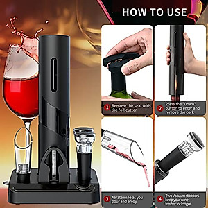 Electric Wine Opener Set, Automatic Corkscrew Opener Kit, Battery Operated Openers for Wine Bottles with Foil Cutter, Wine Aerator Pourer, Vacuum Stoppers. 5-in-1 multifunctional wine accessories