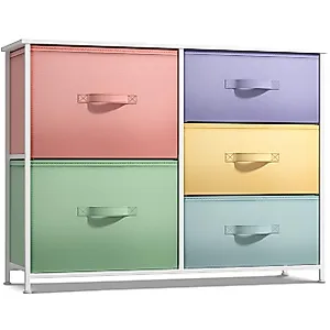 Sorbus Kids Dresser with 5 Drawers - Storage Chest Organizer Unit with Steel Frame, Wood Top & Handles, Tie-dye Fabric Bins for Clothes - Wide Furniture for Bedroom Hallway Kids Room Nursery & Closet