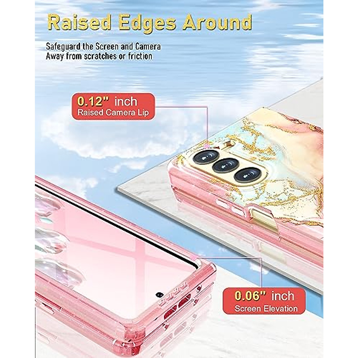 Btscase for Samsung Galaxy Z Fold 5 Case,Built in Front Screen Protector,Gold Glitter Marble Pattern Hard PC Slim Shockproof Full Body Drop Protective Case for Galaxy Z Fold 5 5G (2023), Rose Gold