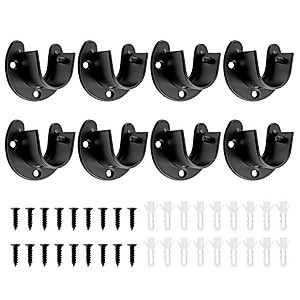 Moicstiy 4Pcs 1-1/3 Inch Stainless Steel Closet Rod End Supports Heavy Duty Wardrobe Pole End Rod Support Bracket U Shaped Flange Rod Holder with Screws (Black)