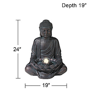 Meditating Buddha Zen Outdoor Floor Bubbler Water Fountain 24" High with LED Light Decor for Table Desk-Top Garden Yard Patio Porch Home Bedroom House Living Room Relaxation - John Timberland