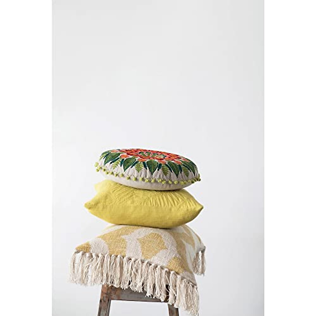 Creative Co-Op Cotton Slub Lumbar Ikat Pattern and Tassels Pillow, 16" L x 24" W x 2" H, Yellow