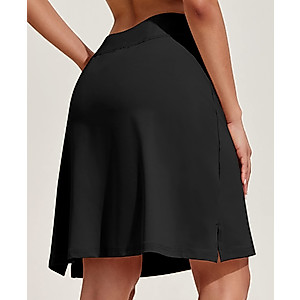 COOrun Womens 20" Knee Length Skorts Skirts Modest Long Golf Skirt Lightweight Tennis Athletic Skorts with Pockets UV Protection,Black XXL