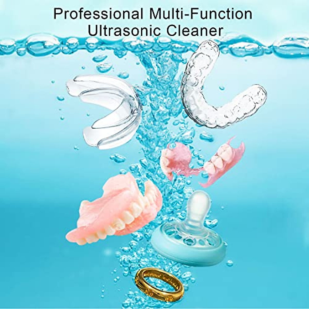 Ultrasonic Cleaner for Dentures, Retainer, Mouth Guard, Aligner, Whitening Trays, Professional Ultrasonic Cleaner Machine 180ml for All Dental Appliances, Jewelry, Diamonds