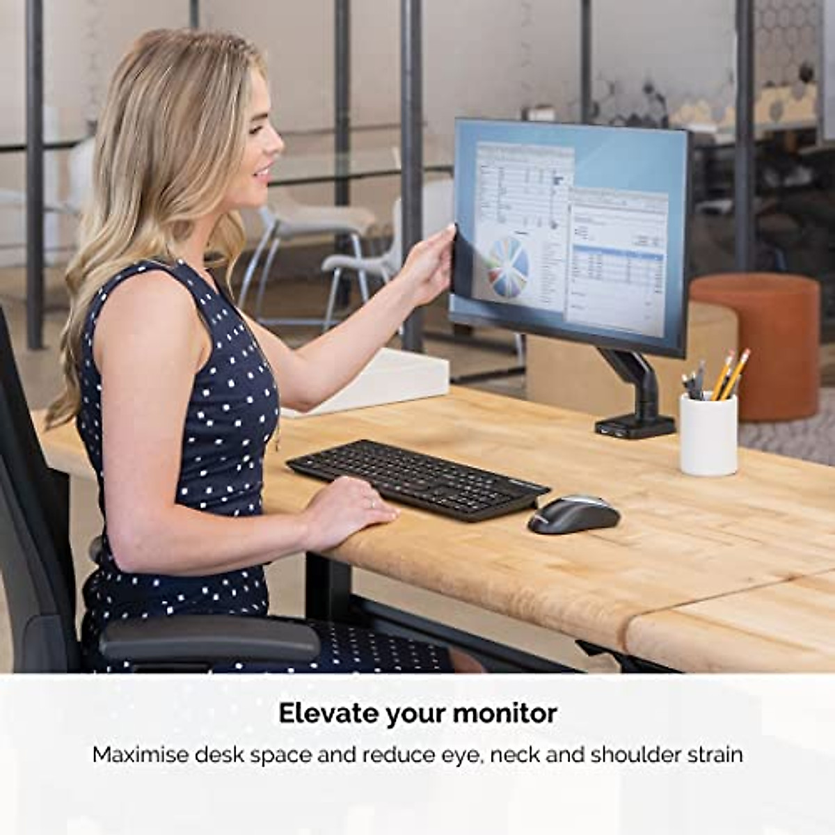 Fellowes 8043301 Platinum Series Adjustable Computer Monitor Stand for Desk with Single Monitor Arm, 32 Inch Monitor Capacity