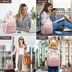 LOVEVOOK Laptop Backpack for Women, Fits 17 Inch Laptop Bag, Fashion Travel Work Anti-theft Bag, Business Computer Waterproof Backpack Purse, University Backpacks, Beige-Pink-Pink