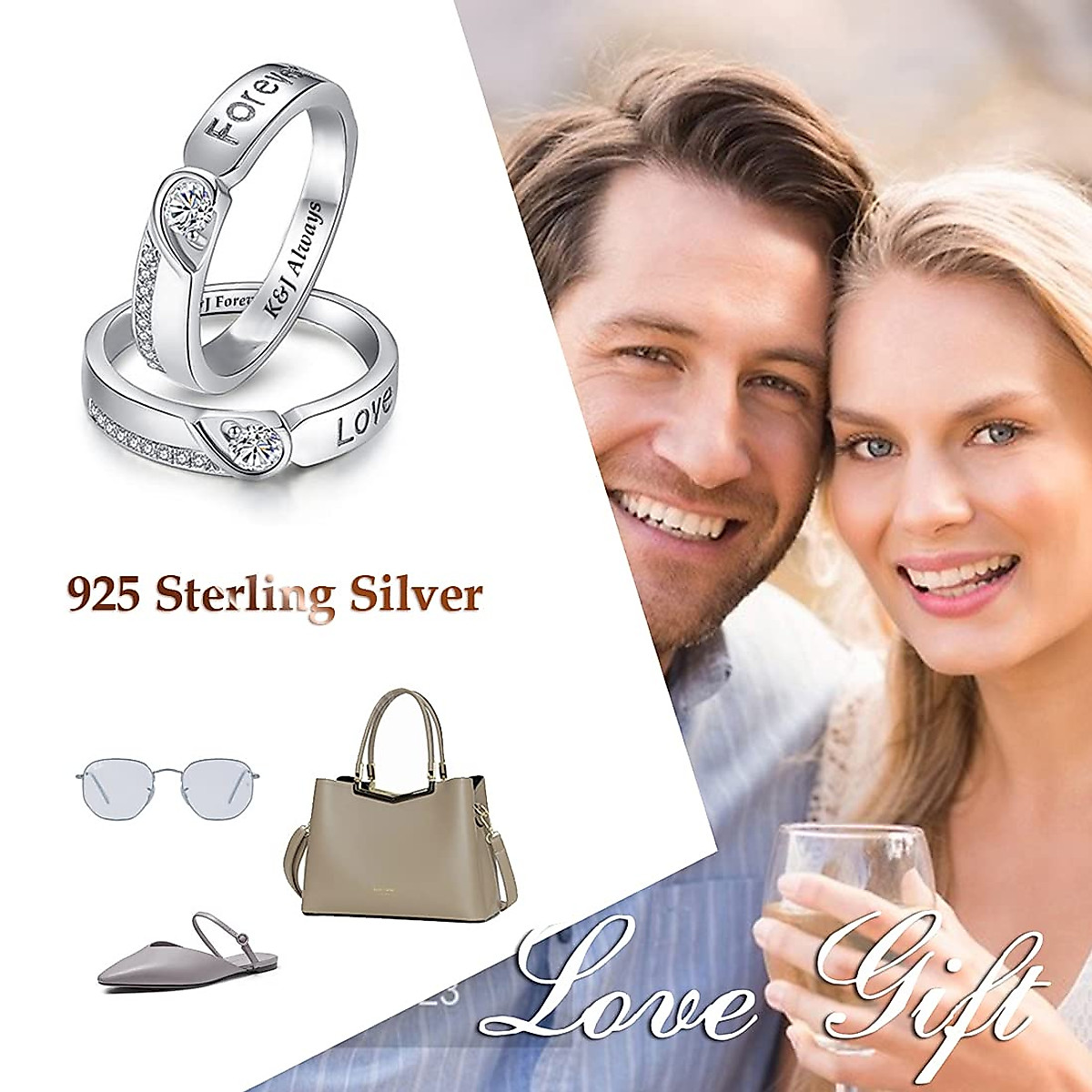 SHEAISRS Personalized Wedding Band 925 Sterling Silver Two Matching Couple Rings for him and her set Custom Engraved Promise Rings