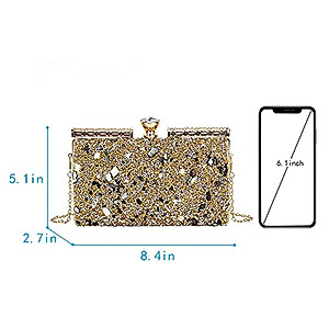 Quniko Chic Rhinestone Box Clutch Bling Evening Wedding Handbags Bridal Purse, Gold
