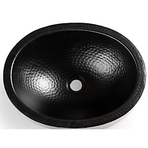 Monarch Abode 19103 Matte Black Hand Hammered Oval Drop-in Bathroom Vanity Sink (17 inches)