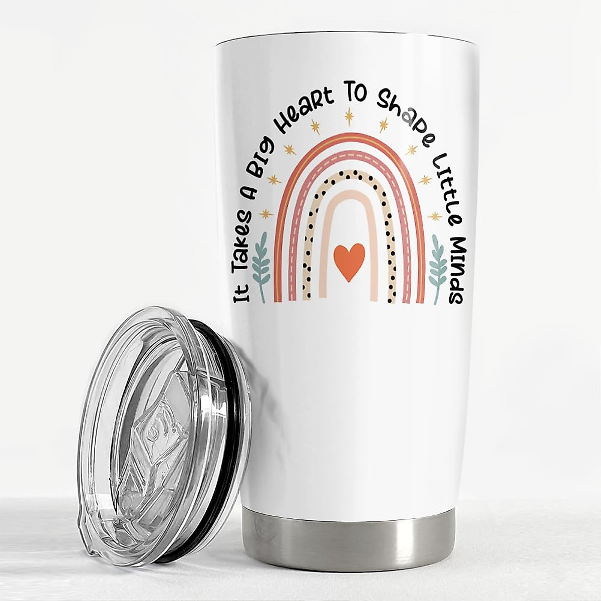 SANDJEST Teacher Tumbler - It Takes Big Heart to Shape Little Minds Travel Coffee Mug Appreciation Gift for Teachers - 20oz Insulated Stainless Steel Tumblers Birthday, Christmas, Back To School Gifts