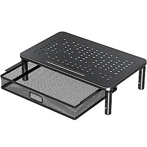ELIVED Monitor Stand Riser, Metal Desk Laptop Stand with Organizer Drawer, Desktop Organizer for Computer, Laptop, Printer, Black