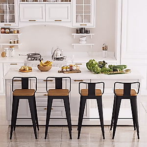 POINTANT Bar Stools Set of 4 Metal Bar Stool Counter Height Bar Stools Black, Modern Bar Chairs with Back and Wooden Seat 30" Bar Stools Counter Height