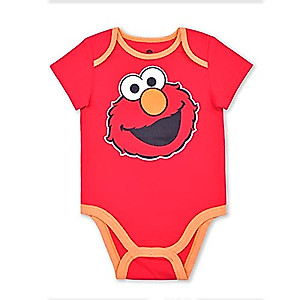 Sesame Street Boys’ 4 Pack Bodysuit for Newborn and Infant – Blue/Red/Grey/White