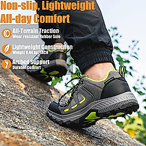 ODCKOI Waterproof Hiking Shoes for Men Lightweight Anti Slip Outdoor Hike Trekking Breathable Ankle Boots Camping Trail Shoes Gray Green