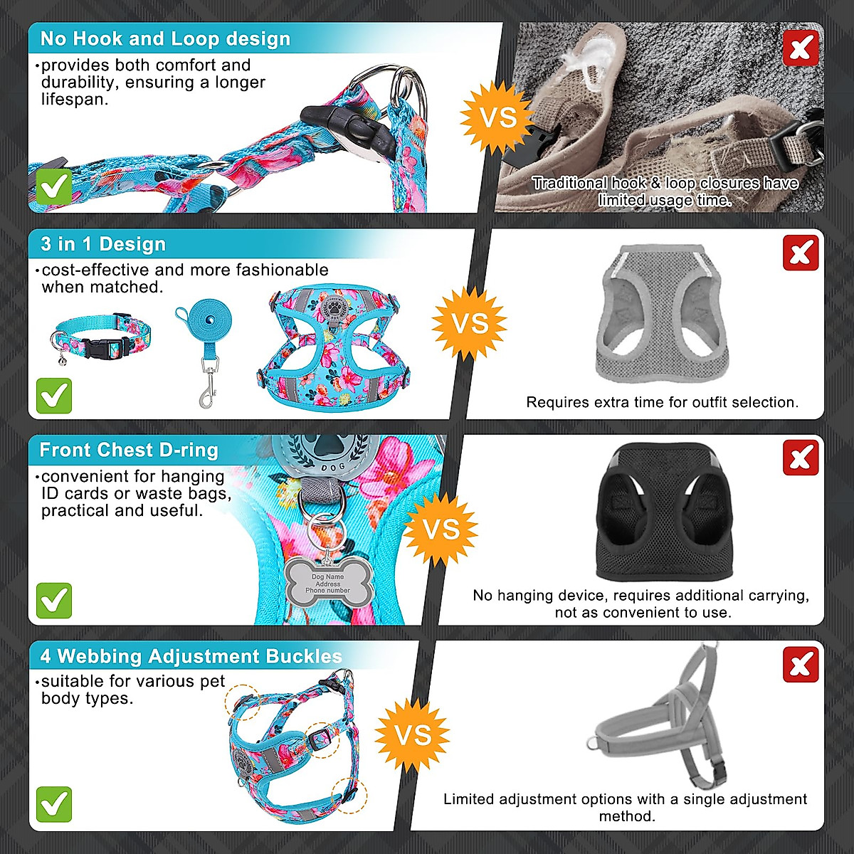 BEAUTYZOO Dog Harness Small Sized, Step in No Pull Dog Harness Collar and Leash Set, Easy Walking Reflective Vest for Small Dogs, Adjustable Soft Mesh Padded Puppy Harnesses Pet Accessories, Blue S