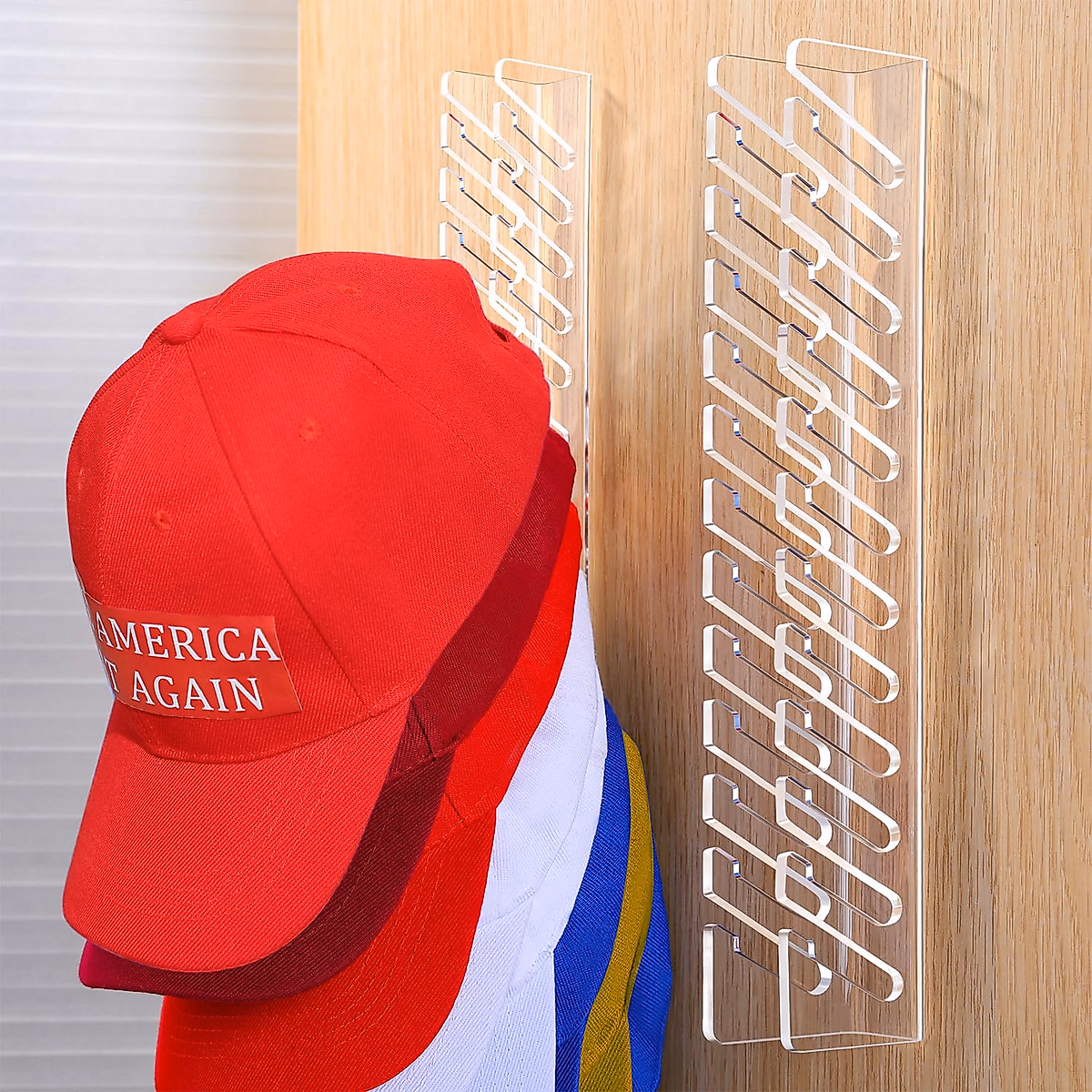 Daoun Hat Racks for Baseball Caps, 2 Packs Hat Organizer for Wall Adhesive Hat Hooks Hold Up to 24 Hats, Hat Storage Hanger Holder Display for Door Closet