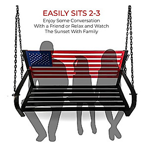 BACKYARD EXPRESSIONS PATIO · HOME · GARDEN 908353-NM Outdoor Porch Metal American Flag Patio Swing-Red, White and Blue-Backyard Expressions