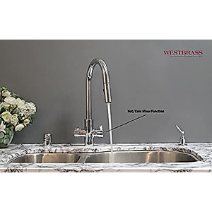 Westbrass KH41A-26 HotMaster 4 in 1 Single Handle Kitchen Faucet Only with Push Button Dual Spray Mode Pull Down Nozzle Head, Polished Chrome