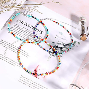 Hicarer 6 Pieces Women Bohemian Necklaces Seed Bead Necklaces Adjustable Glass Beaded Choker Jewelry for Women summer Beach(Beautiful Style)