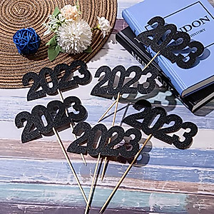 12 Pieces Glitter 2023 Centerpiece Sticks Black Double Sided 2023 Graduation Party Sticks 2023 Floral Picks Table Centerpiece Topper for 2023 Graduation New Year Party Decoration Supplies,4.9x9.1"