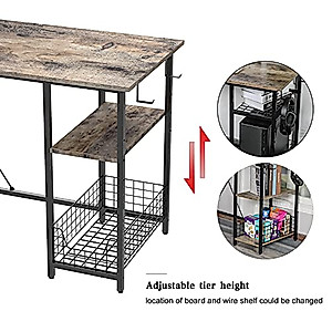 X-cosrack 88.5inch L-Shaped Computer Desk with Storage Shelves Drawer, Home Office Writing Corner Desk, 2 Person Long Desk PC Laptop Workstation with Hooks Storage Bag Cable Hole