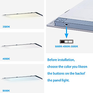 Geperll 2 Pack 2x4FT LED Flat Panel Troffer Light, Drop Ceiling Office Back-lit Fixture,35K/40K/50K CCT & 30/40/50W Selectable 0-10V Dimmable 100-277VAC-ETL
