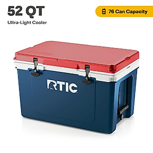RTIC Ultra-Light 52 Quart Hard Cooler Insulated Portable Ice Chest Box for Beach, Drink, Beverage, Camping, Picnic, Fishing, Boat, Barbecue, 30% Lighter Than Rotomolded Coolers, Patriot
