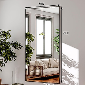 GLSLAND 71"x31" Full Length Mirror Extra Large Hanging or Leaning Rectangle Mirror Aluminum Alloy Thin Frame Bedroom Floor Dressing,Black