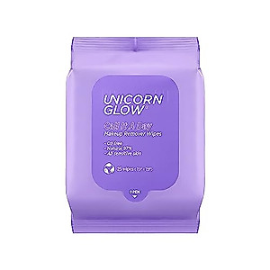Unicorn Glow Makeup Remover Cleansing Face Wipes - 1 EA [25 count] XL Oversize Biodegradable Daily Cleansing Facial Towelettes to Remove Makeup, Micellar Water, Charcoal, Aloe Extract and Vitamin E, Alcohol Free, Paraben Free - CALL IT A DAY (1 EA)