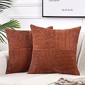 Fancy Homi 2 Packs Rust Boho Decorative Throw Pillow Covers 18x18 Inch for Living Room Couch Bed, Farmhouse Home Decor, Soft Corss Corduroy Patchwork Textured Terracotta Accent Cushion Case 45x45 cm