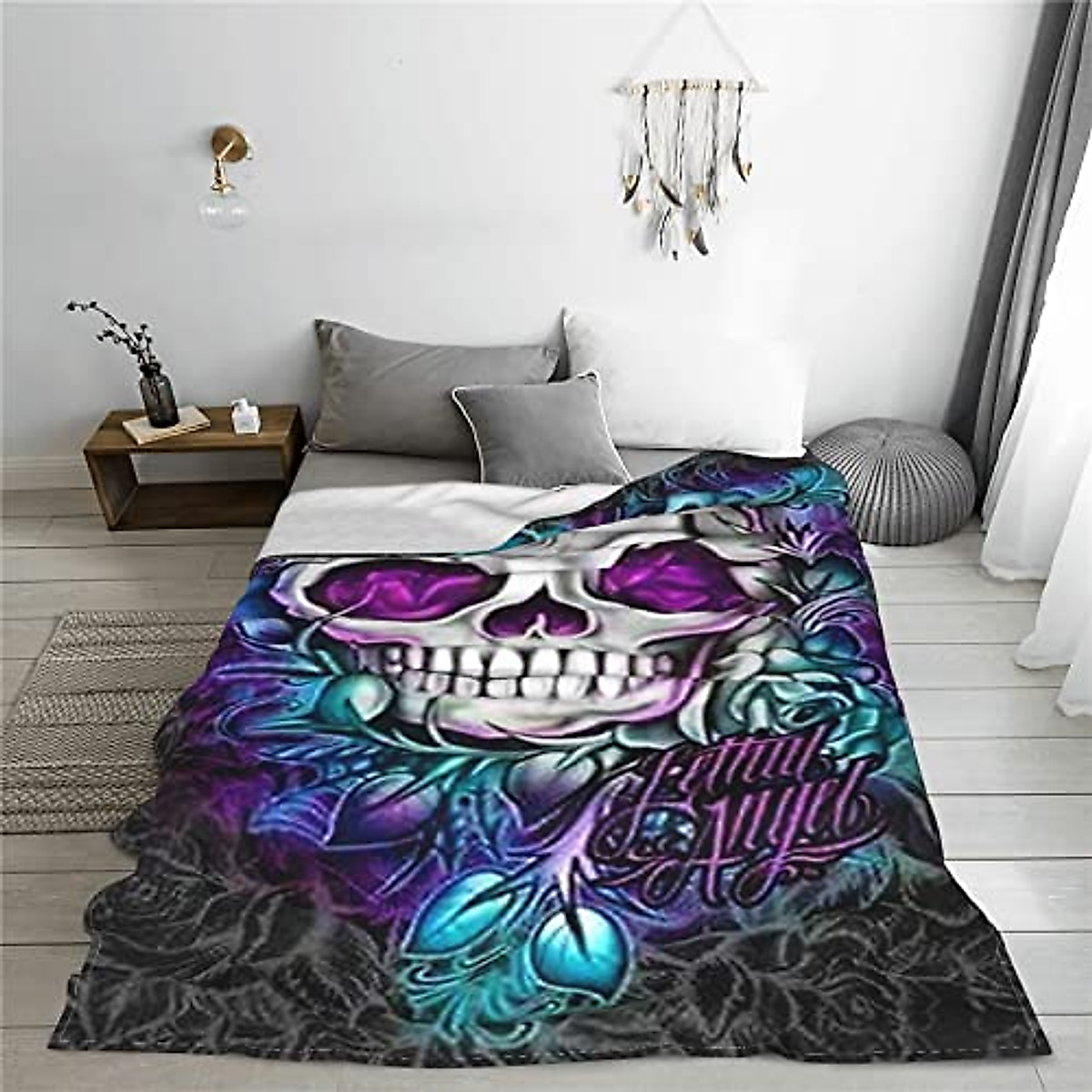 Butterfly Sugar Skull Blanket,Cool Skull Fleece Throw Blanket,Ultra Soft Sherpa Blankets Warm Fuzzy Cozy Plush Blankets Air Conditioning Blanket for Halloween Bed Couch Sofa 50"X40"