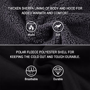 SWISSWELL Men Zipper Hoodie Thick Fleece Lined Jacket Warm Winter Coat Casual Heavyweight Sherpa Hooded Sweatshirt Black 2XL