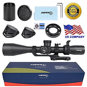 Sniper ZT4.5-18X44FFP Rifle Scope 30mm Tube Glass Etched Reticle Red Green Illuminated Includes Scope Rings