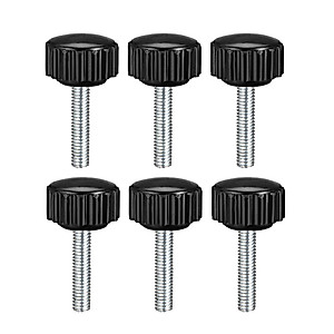 uxcell 6pcs Knurled Clamping Knobs M4 x 20mm Metric Zinc Plated Carbon Steel Male Thread Thumb Screw on Type 16mm Plastic Round Head Threaded Hand Bolt Stud Knobs Black