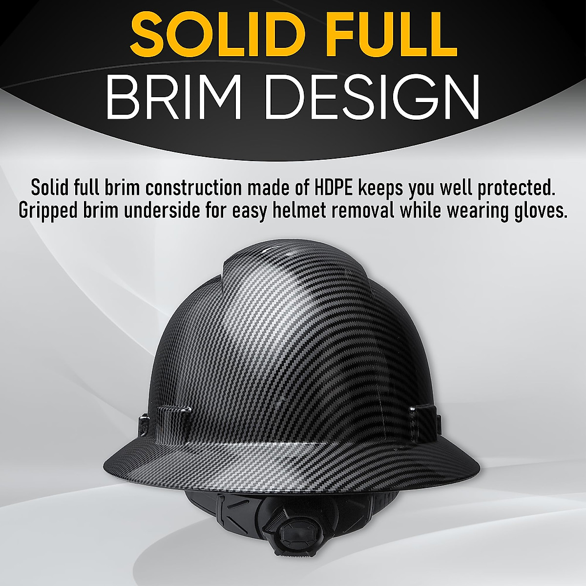 Hard Hat Construction OSHA Approved Vented Full Brim Safety Helmet Black Design Hard Hats, Cascos De Construccion Work Hardhat, 6 Point Ratcheting System | Meets ANSI Z89.1