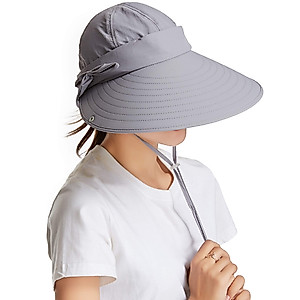 icolor Women Sun Cap Finshing Hats UPF+50 Detachable Face Mask Neck Flap Visor Wide Brim Sun Protection Hiking Hats Light Gray