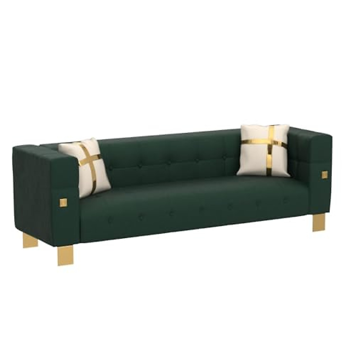 MoLiFaning 89" Modern Chesterfield Velvet Sofas Mid Century Modern Button Tufted Velvet Couches with 2 Pillows and Gold Legs,for Living Room Apartment Bedroom Office (89" Green)