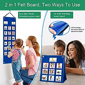 KIKIGOAL Kids Visual Schedule Calendar Chart, 2 in 1 Autism Daily Chore Routine Chart With 70 Cards Autism Learning Materials Kids Visual Behavioral Tool Wall Planner for Home School