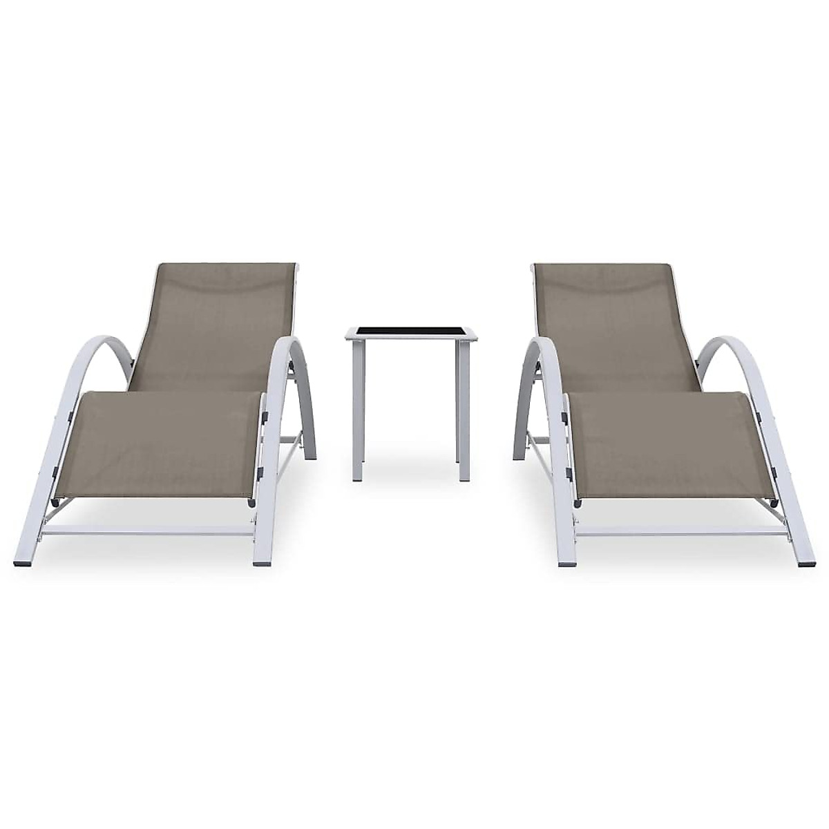 MINERWALL Sun Loungers 2 pcs with Table Aluminum Taupe,Patio Sunlounger Set with Table Comfortable and Durable Outdoor Furniture Sun Loungers, Outdoor Seating