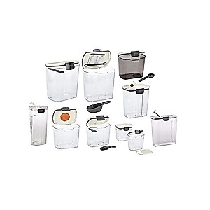Progressive Prepworks ProKeeper 10 -Piece Kitchen Clear Plastic Airtight Food Flour And Sugar Storage Organization Container Baking Canister Set, White