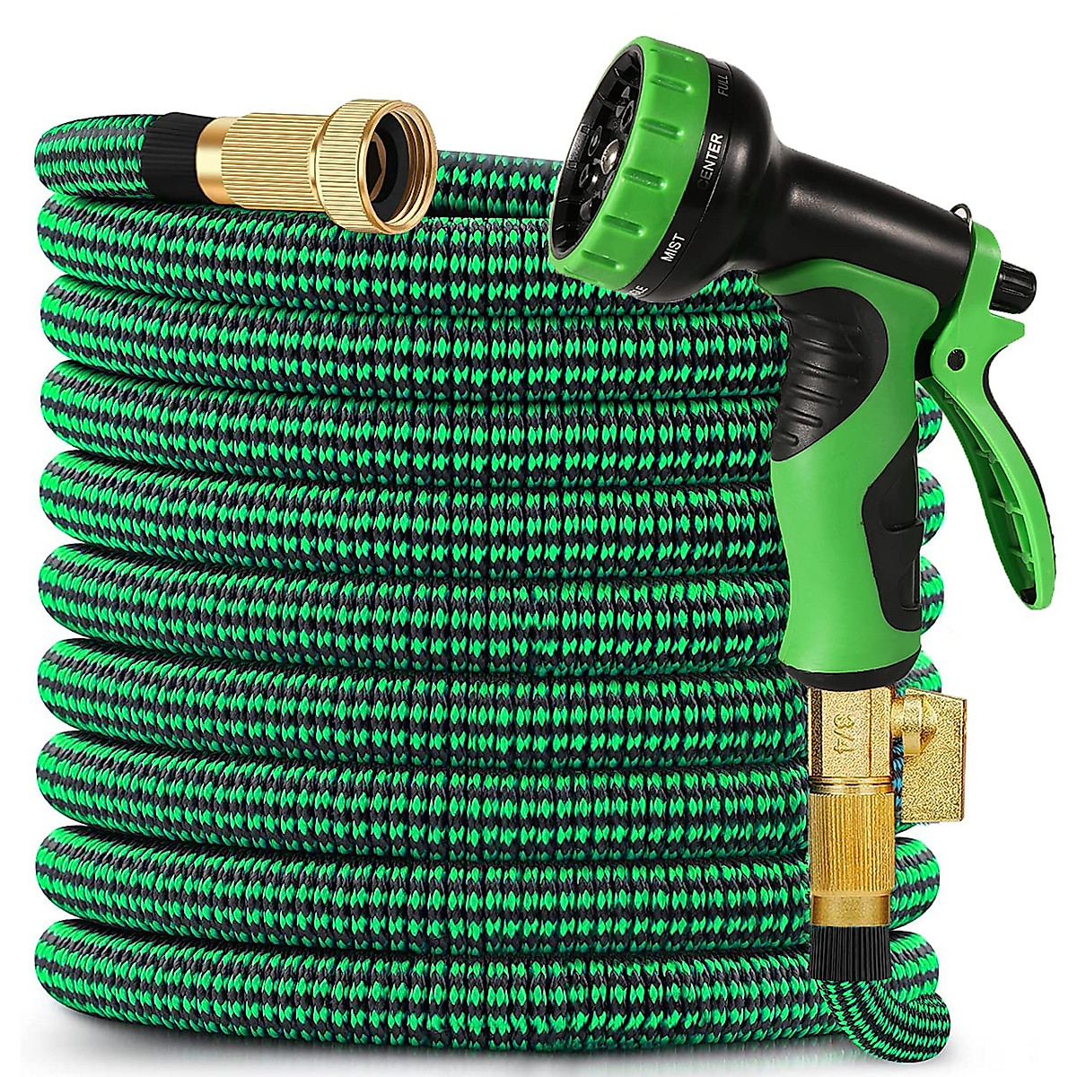 150 ft Expandable Garden Hose - New Flexible Water Hose 150ft with 10 Pattern Spray Nozzle, 3/4 Solid Brass Connectors, Retractable Latex Core - Lightweight Expanding Hose