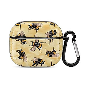 Honey Bees Case Cover Portable PC Shell Headphone Case with Keychain Compatible with AirPods 3