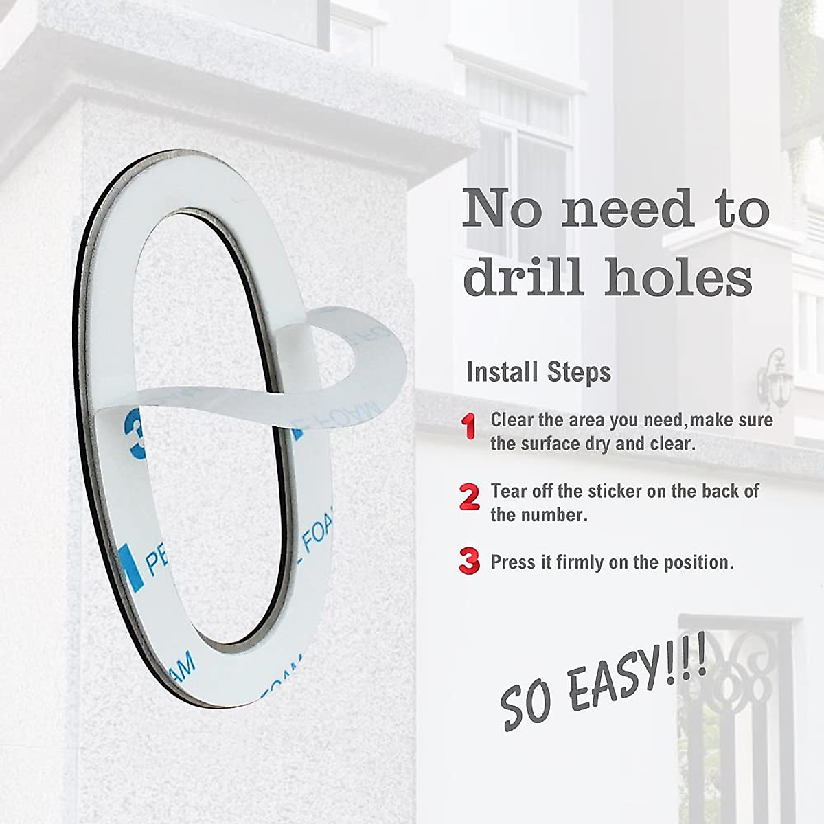 3 Inch House Numbers Sticker Stainless Steel, Self-Stick Metal Address Mailbox Number Satin Sign 3