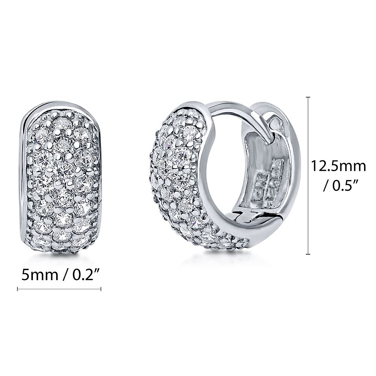 BERRICLE Sterling Silver Cubic Zirconia CZ Small Fashion Hoop Huggie Earrings for Women, Rhodium Plated 0.5"